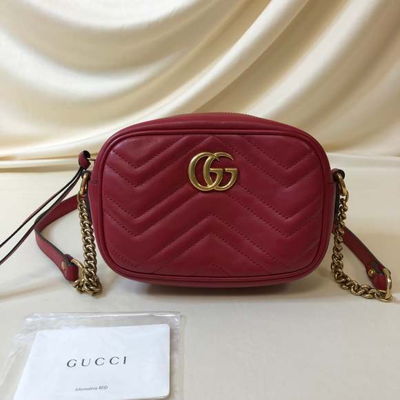 Gucci | Bags | Gucci Red Marmont Gg Camera Bag Mini Sku 63367 | Poshmark